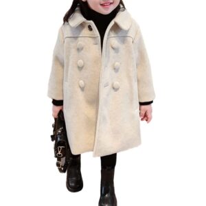 gliglittr toddler baby girl winter coat dress coat warm jacket long sleeve button trench coat kids peacoat outwear clothes(4-5t, beige)