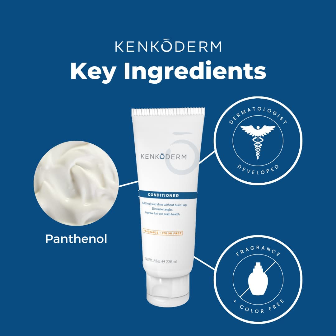 Kenkoderm Psoriasis Shampoo & Conditioner Bundle, Therapeutic Shampoo with 3% Salicylic Acid, 4 oz, Conditioner for Sensitive Hair & Skin, 8 oz. Dermatologist Developed, Fragrance & Color Free