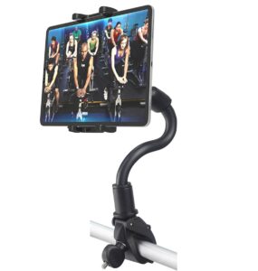 cuxwill tablet holder spin bike mount for 4-13" ipad phone, 360° gooseneck stand for treadmill stationary exercise bicycle, indoor cycling clamp for ipad pro air mini, galaxy z fold, fire hd, iphone