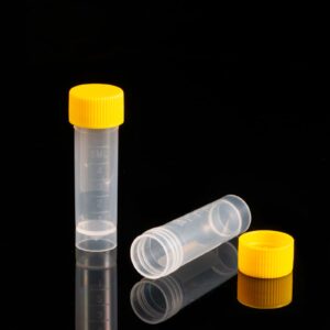 CCTVMTST 50pcs 5ml Plastic Graduated Vial Storage Container Test Tubes with Yellow Screw Caps