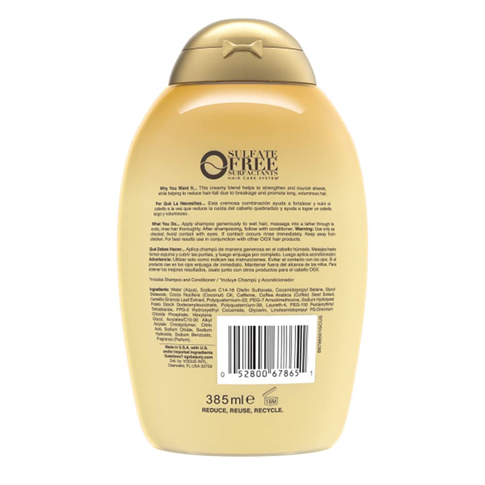 OGX Anti-Hair Fall + Coconut Caffeine Strengthening Shampoo with Caffeine, Coconut Oil & Coffee Extract, 13 Fl Oz