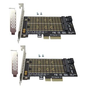 High Performance Durable 2x M.2 to PCIe NVMe and SATA SSD Dual M Key and/or B Key Adapter Card 2242 2260 2280 M2 Drive to Desktop PCI Express x4 x8 x16 Slot, Includes Brackets Vicue