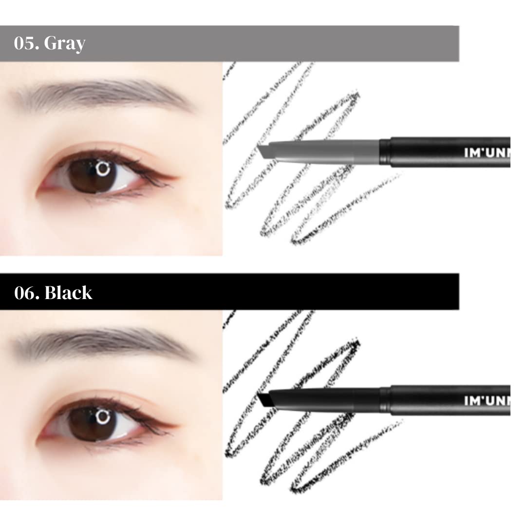 IM UNNY Designing Eyebrow Pencil with Brush (Brown), Waterproof, Ultra-Triangle Tip to draw Precise hair-like stroke, Longwearing, Soft texture with Natural colors for Daily look, Korean Makeup