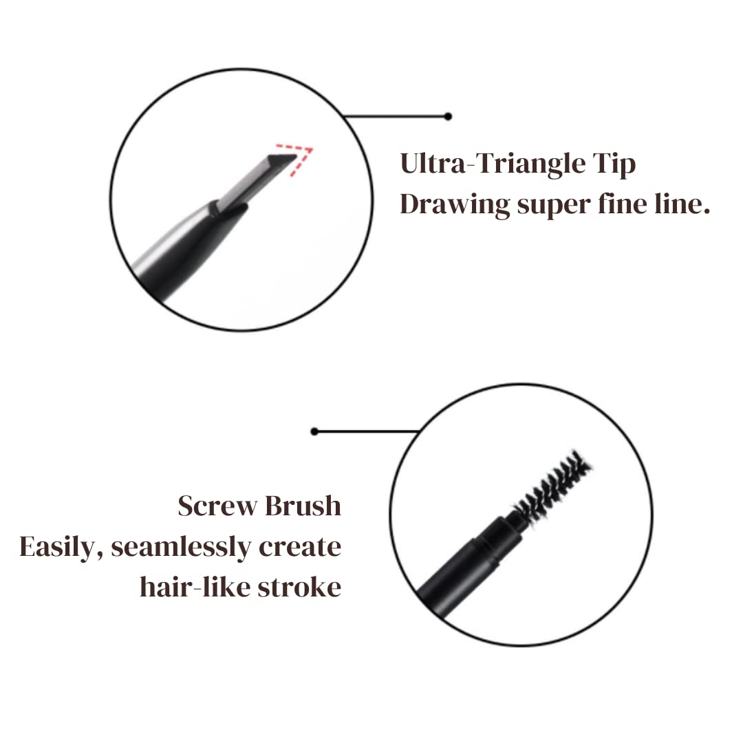 IM UNNY Designing Eyebrow Pencil with Brush (Brown), Waterproof, Ultra-Triangle Tip to draw Precise hair-like stroke, Longwearing, Soft texture with Natural colors for Daily look, Korean Makeup