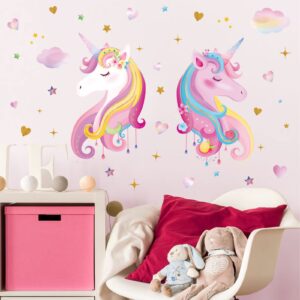 wondever unicorn wall stickers pink animals dot heart peel and stick wall art decals for girls birthday party baby nursery