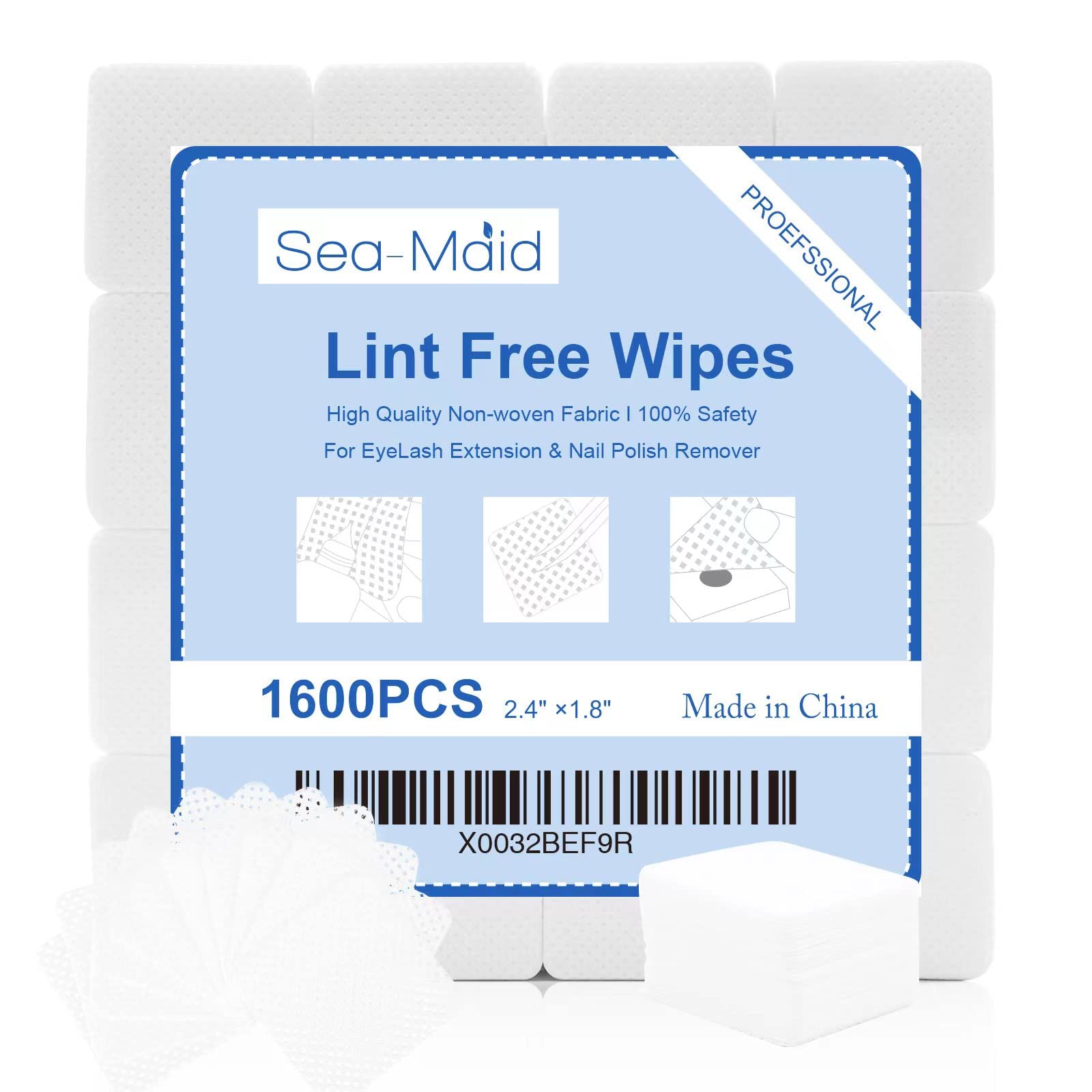 1600PCS Lint Free Nail Wipes Eyelash Extension Glue Wipes Lint Free Cleaning Cotton Cleanser Remover Makeup Cotton Pad Soft Nail Polish Remover Wipes