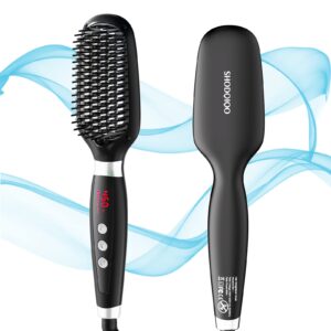 hair straightener brush, professional salon hair straightening comb for women, negative ion & 16 temp settings & fast heating & anti-scald hot comb for smooth, frizz-free hair