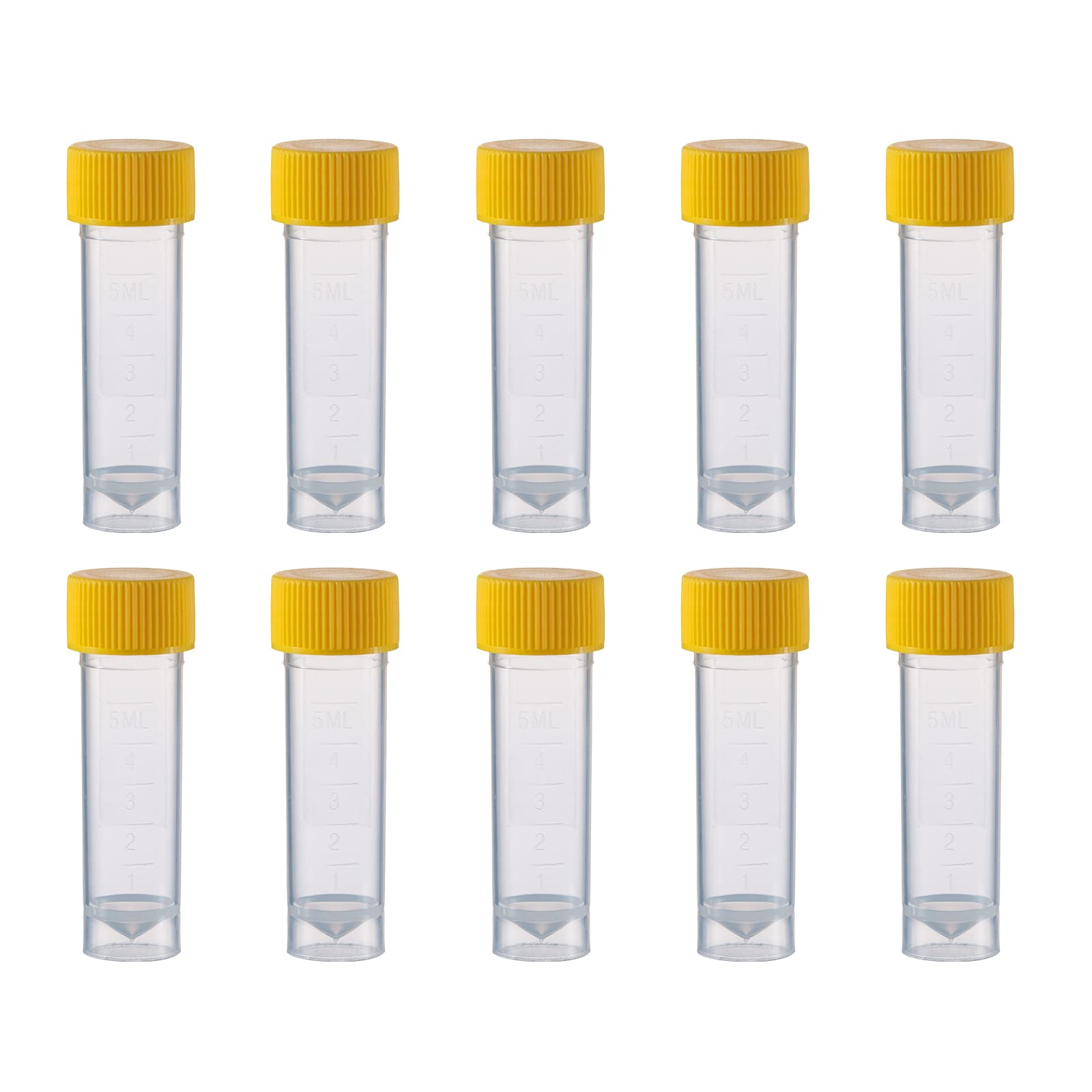 CCTVMTST 50pcs 5ml Plastic Graduated Vial Storage Container Test Tubes with Yellow Screw Caps