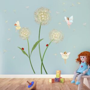 wondever Fairy Dandelion Wall Stickers Elf Fairy Peel and Stick Wall Art Decals for Baby Nursery Girls Bedroom Playroom