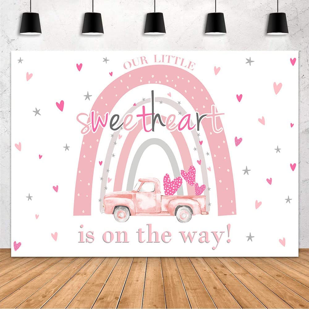 MEHOFOND Valentines Baby Shower Backdrop for Girl Sweetheart Baby Shower Decorations Banner A Little Sweetheart is On The Way Boho Rainbow Photography Background Studio Photo Props Vinyl 7x5ft