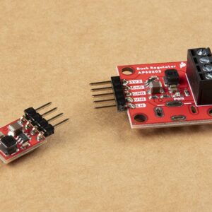 SparkFun BabyBuck Regulator Breakout-3.3V (AP63203)- Regulate power- 2A synchronous buck converter- wide input 3.8V-32V- high-efficiency step-down DC/DC conversion- low profile 0.4in x 0.5in footprint