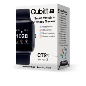 Cubitt CT2S Series 2 Smart Watch 1.3" Touch Screen, Fitness Tracker, with Heart Rate, Blood Oxygen, Stress and Sleep Monitor, IP68 Waterproof, Step Counter, Pedometer Smartwatch for Women Men Black