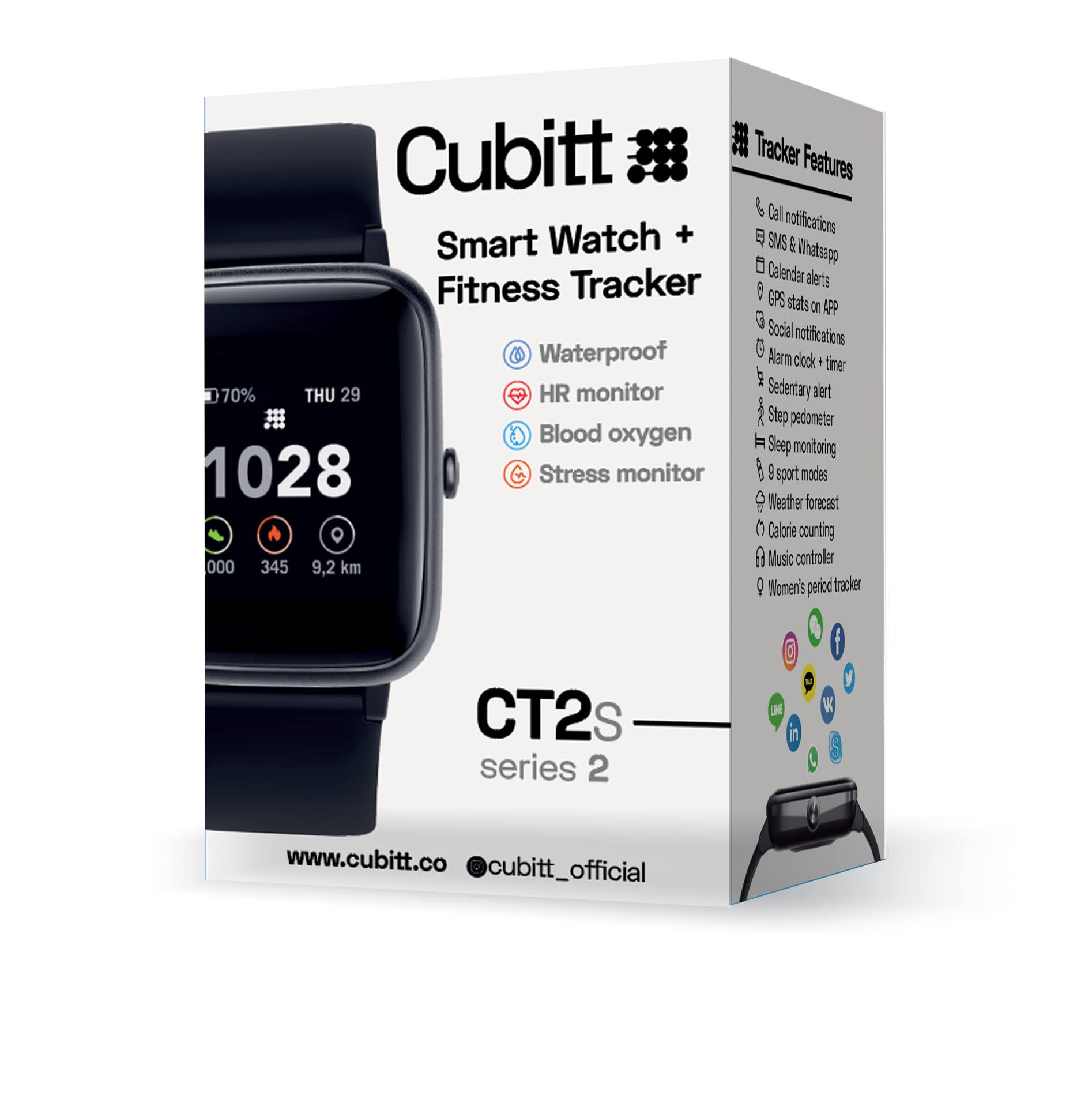 Cubitt CT2S Series 2 Smart Watch 1.3" Touch Screen, Fitness Tracker, with Heart Rate, Blood Oxygen, Stress and Sleep Monitor, IP68 Waterproof, Step Counter, Pedometer Smartwatch for Women Men Black