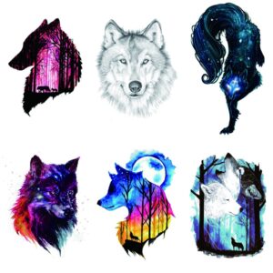 Wyuen 24 Sheets Wolf Temporary Tattoo Sticker Women Men Animal Tattoos Body Art Waterproof Hand Fake Sticker (W24-01)