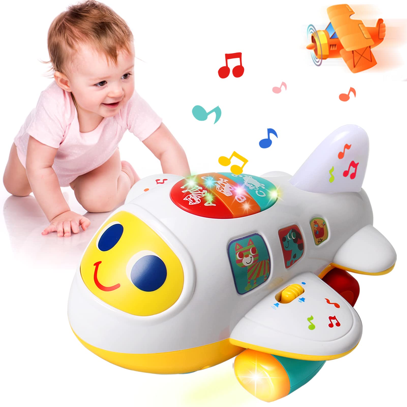 JJKIMAG Baby Toys 6 to12 Months Musical Airplane Crawling Infant Toys with Lights/Universal Moving Educational Toys for 12-18 Month Birthday Toddler Toys for 1 2 3 Year Old Boys Girls, Medium (y123)