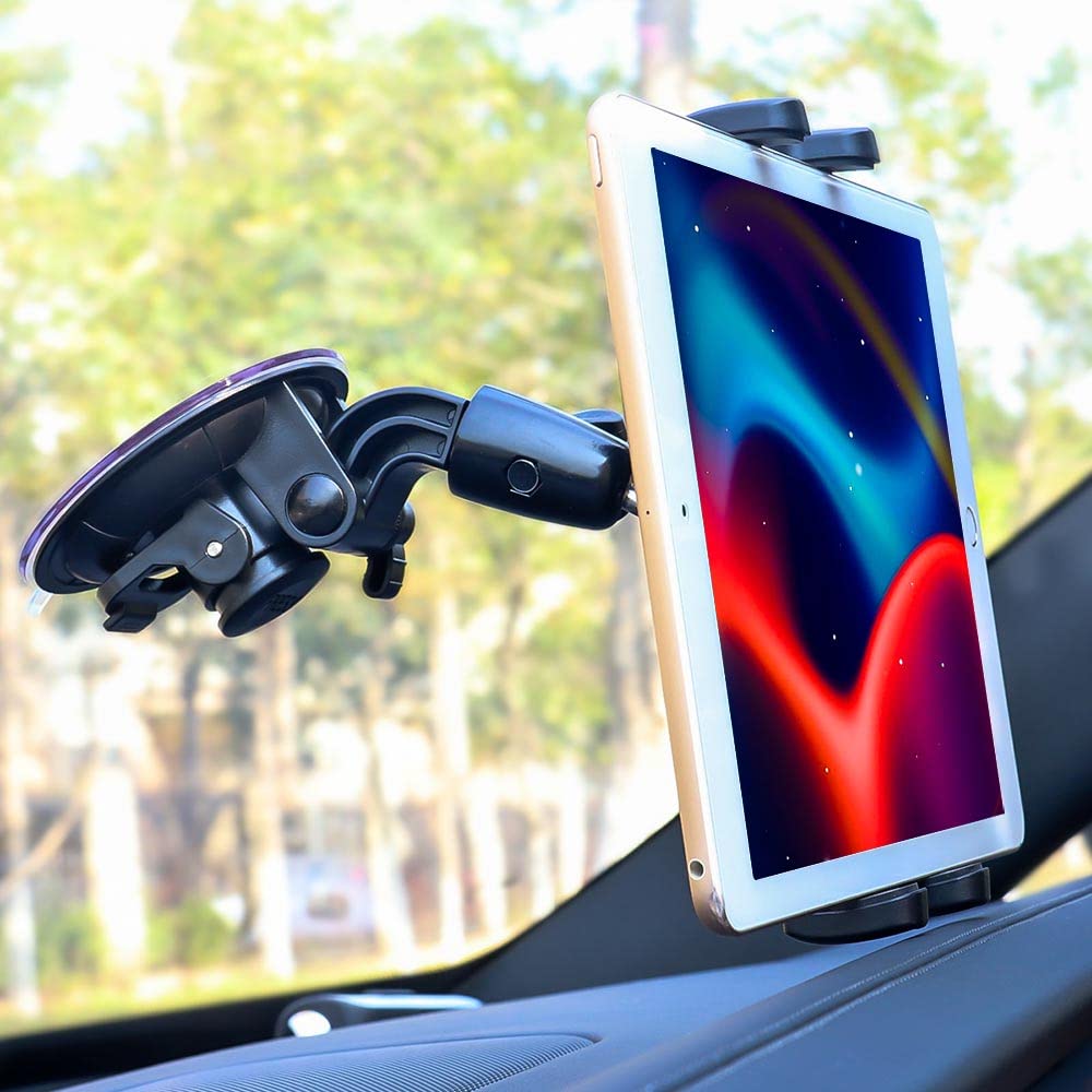 Cuxwill Car Windshield Tablet Mount Holder for 4-13" iPad Device, 360° Rotation Car Window Heavy Duty Suction Cup Tablet Holder for iPad Pro 12.9 10.5 9.7, iPad Air Mini, Samsung Tab, Kindle Fire