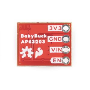 SparkFun BabyBuck Regulator Breakout-3.3V (AP63203)- Regulate power- 2A synchronous buck converter- wide input 3.8V-32V- high-efficiency step-down DC/DC conversion- low profile 0.4in x 0.5in footprint