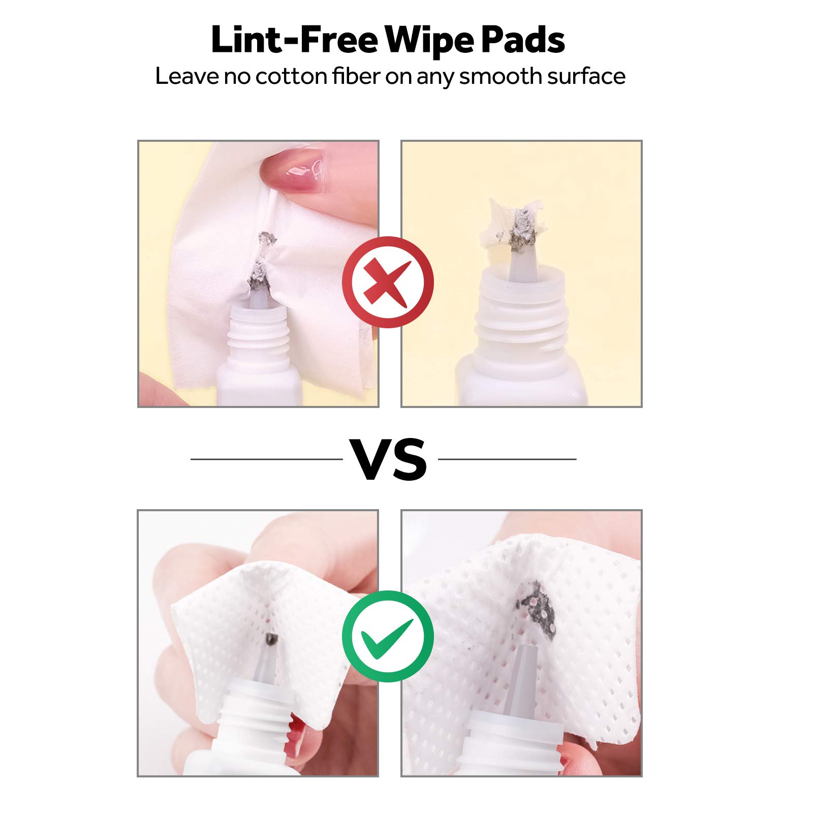 1600PCS Lint Free Nail Wipes Eyelash Extension Glue Wipes Lint Free Cleaning Cotton Cleanser Remover Makeup Cotton Pad Soft Nail Polish Remover Wipes