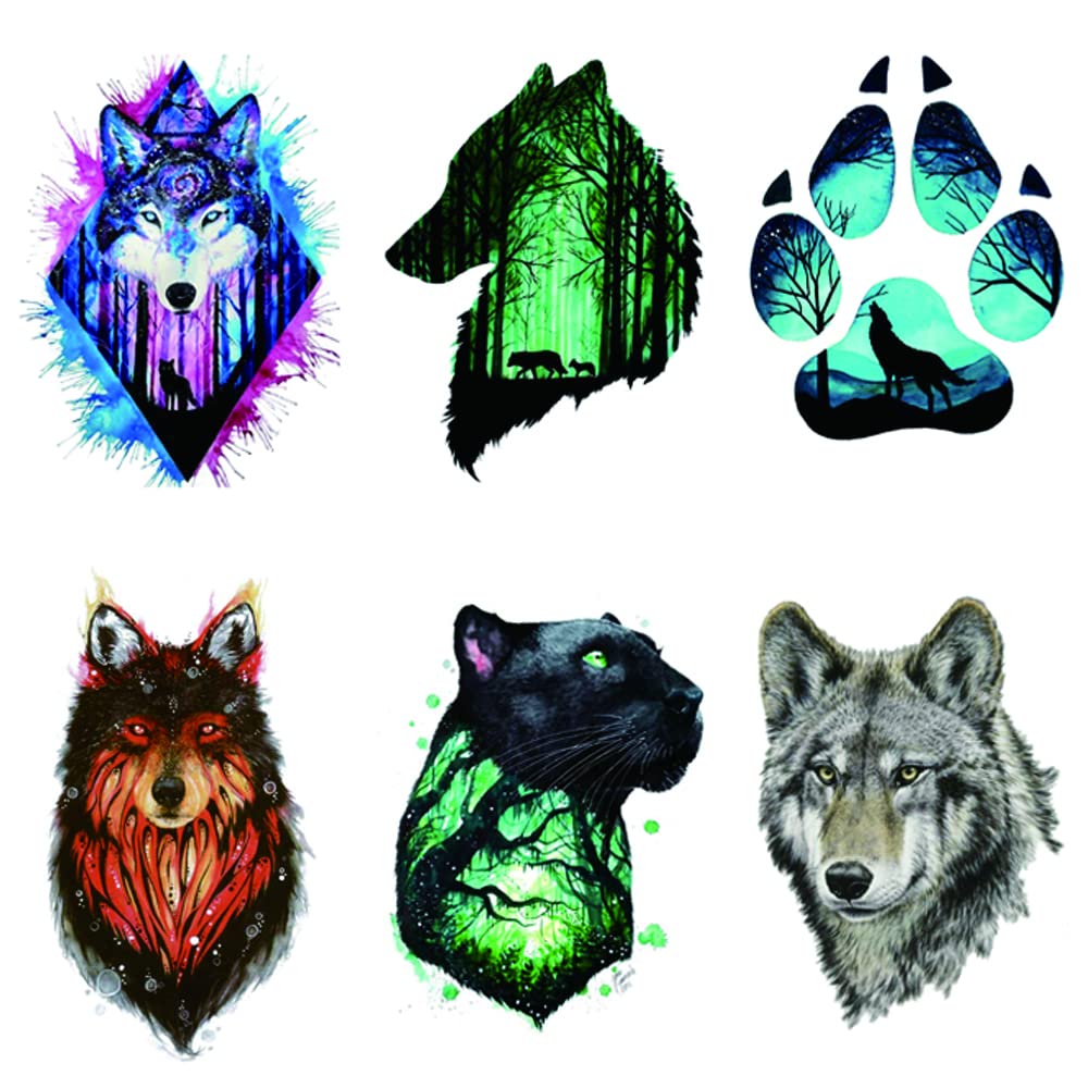 Wyuen 24 Sheets Wolf Temporary Tattoo Sticker Women Men Animal Tattoos Body Art Waterproof Hand Fake Sticker (W24-01)