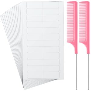 vesici 288 pcs hair extensions tape tabs double sided tape in hair extension remover with rat tail parting combs adhesive extension replacement for women holiday favors, 4 cm x 0.8 cm(white, pink)