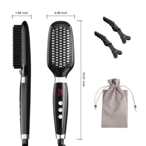 Hair Straightener Brush, Professional Salon Hair Straightening Comb for Women, Negative Ion & 16 Temp Settings & Fast Heating & Anti-Scald Hot Comb for Smooth, Frizz-Free Hair