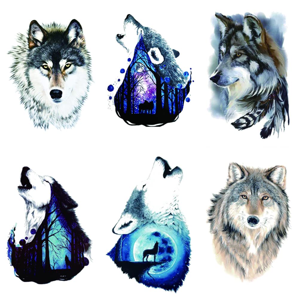 Wyuen 24 Sheets Wolf Temporary Tattoo Sticker Women Men Animal Tattoos Body Art Waterproof Hand Fake Sticker (W24-01)