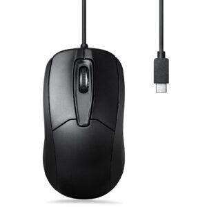 perixx perimice-209c usb type c wired optical mouse - 5.9 ft cable - 1000 dpi - black, (11994)