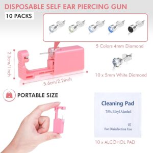 10Pcs Ear Piercing Kit, Evatage Disposable Self Ear Piercing Gun Kit, Nose Piercing Tools with Crystal Stud Earrings for Home Salon Piercing