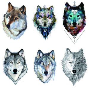 Wyuen 24 Sheets Wolf Temporary Tattoo Sticker Women Men Animal Tattoos Body Art Waterproof Hand Fake Sticker (W24-01)