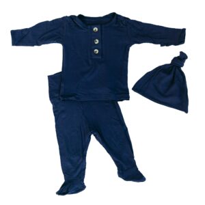 stroller society newborn baby take home outfit and hat set, cozy gender neutral baby clothes, comfy newborn outfit for boys and girls, stylish newborn clothes, 0 to 3 months old, navy blue