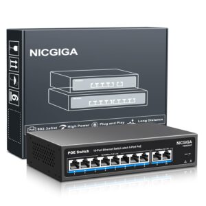 nicgiga 24 port gigabit poe switch with 24 port poe+@300w, 2 gigabit uplink port, 1 sfp, sturdy metal for desktop/rack mount, ai watchdog, vlan mode, plug and play, unmanaged power over ethernet