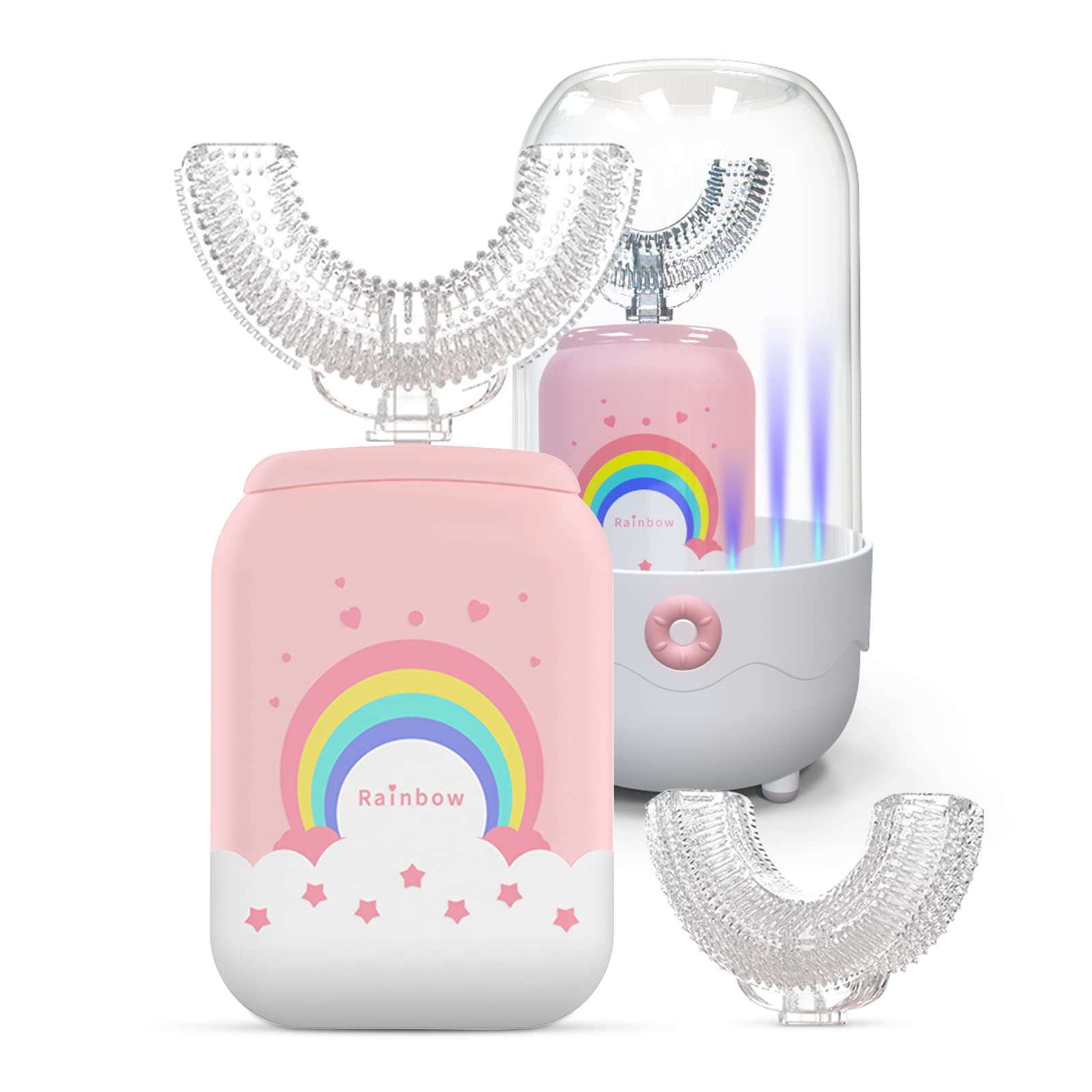 luckin smile Electric Toothbrush Kids, U Shaped Kids Electric Toothbrushes, Whole Mouth Toddler Toothbrush with 5 Ultrasonic Cleaning Modes, IPX7 Waterproof, 2-6 Year, Pink