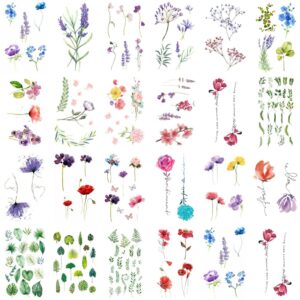 wyuen 24 sheets flower temporary tattoo sticker women children fake tattoos body art waterproof face stickers (w24-04)