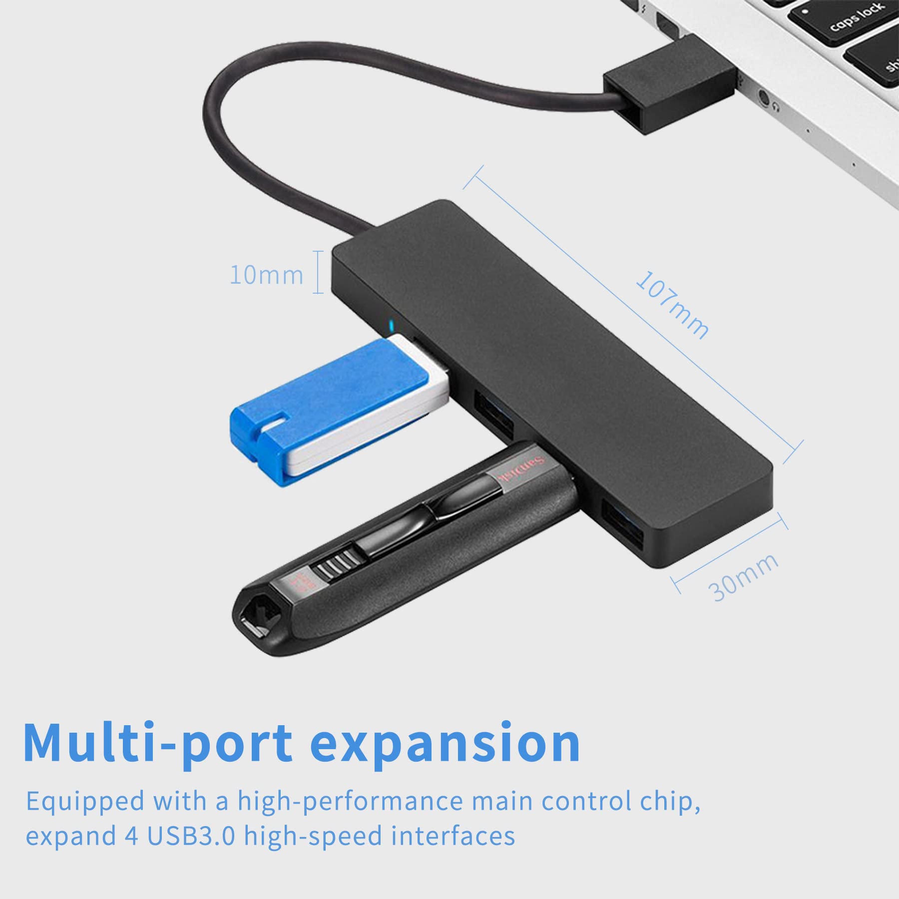 Dogfish 4 Port USB 3.0 Hub, Ultra-Slim Portable Data USB Hub with Extended Cable for iMac Pro, MacBook Air, Mac Mini/Pro, Surface Pro, Laptop, USB Flash Drives, Mobile HDD