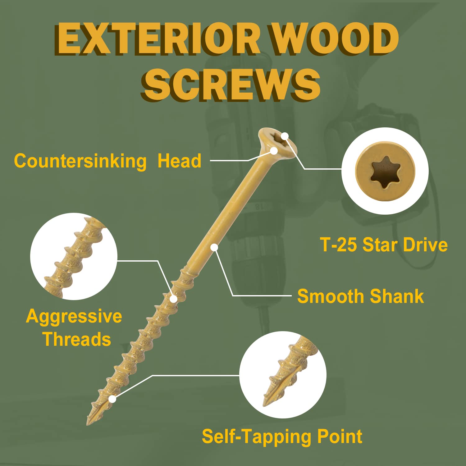 LIONMAX Deck Screws 3 Inch, Wood Screws #9 x 3, 100 PCS, Rust Resistant, Exterior Epoxy Coated, Outdoor Decking Screws, Torx/Star Drive Head Deck Screw, T25 Star Bit Included, Tan