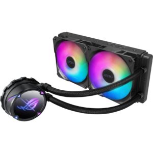 asus rog strix lc ii 240 argb all-in-one aio liquid cpu cooler 240mm radiator, intel lga1700, 115x/2066 and amd am4/tr4 support,2x 120mm 4-pin pwm addressable rgb radiator fans