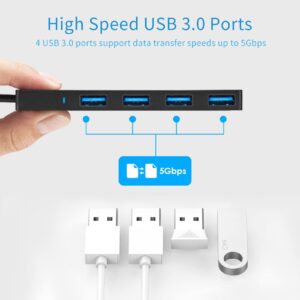 Dogfish 4 Port USB 3.0 Hub, Ultra-Slim Portable Data USB Hub with Extended Cable for iMac Pro, MacBook Air, Mac Mini/Pro, Surface Pro, Laptop, USB Flash Drives, Mobile HDD