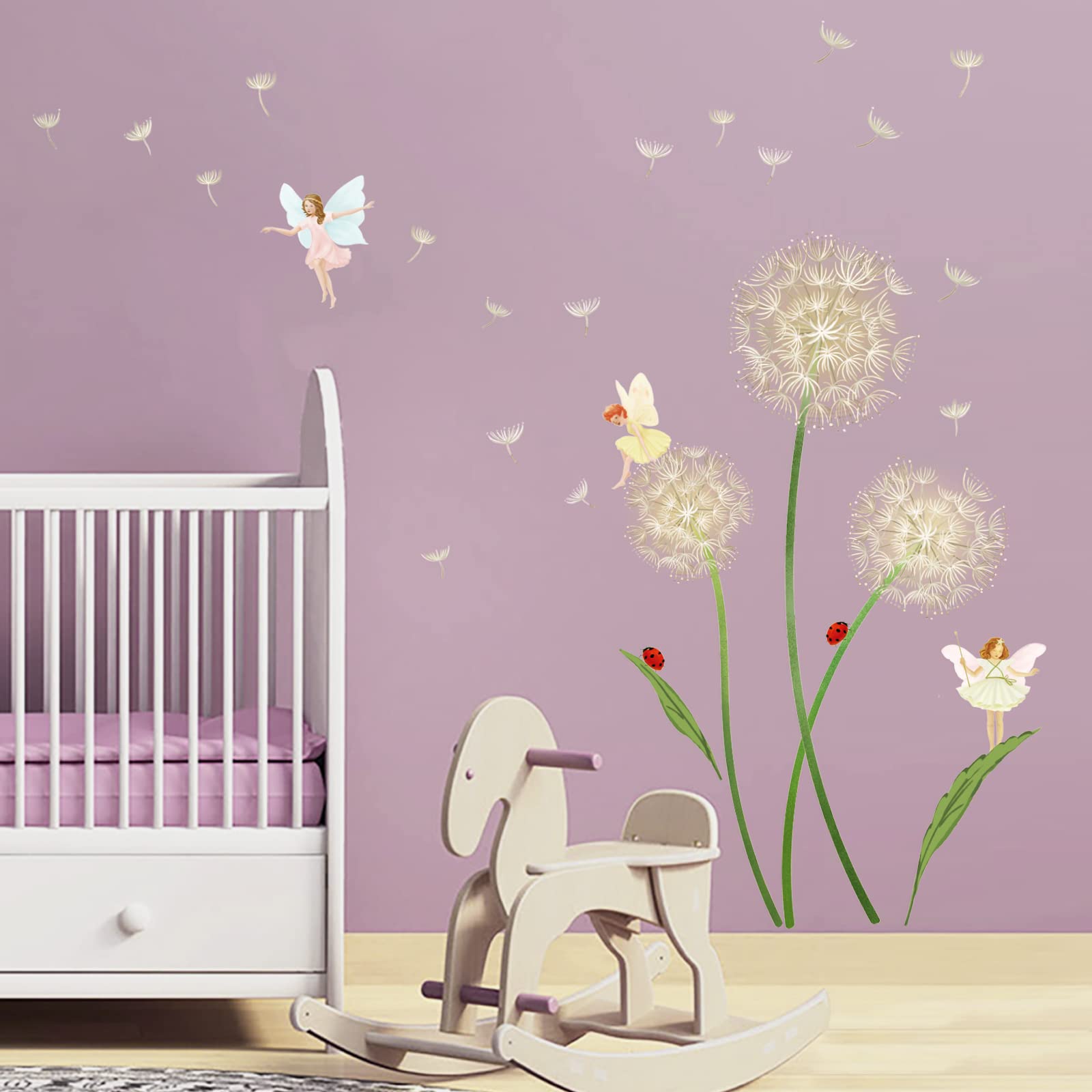 wondever Fairy Dandelion Wall Stickers Elf Fairy Peel and Stick Wall Art Decals for Baby Nursery Girls Bedroom Playroom