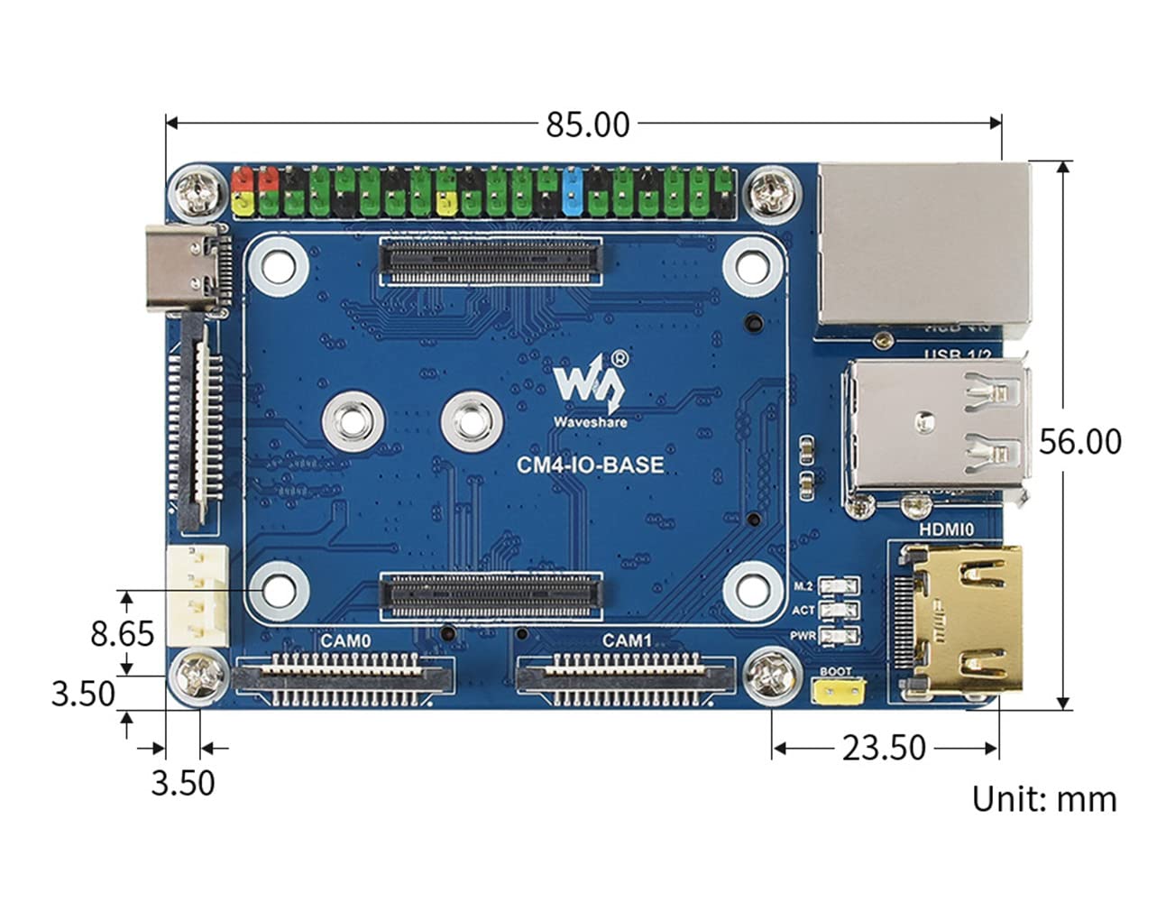 Mini IO Base Board for Raspberry Pi Compute Module 4 CM4, Onboard Multi Interfaces for Evaluating The Raspberry Pi CM4 Or Being Integrated Into End Products