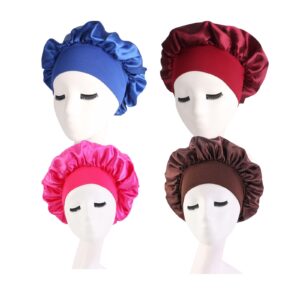 hair bonnets for curly hair and sleeping for women, satin sleep cap, silk bonnet with elastic soft band big bonnet (4 pcs).