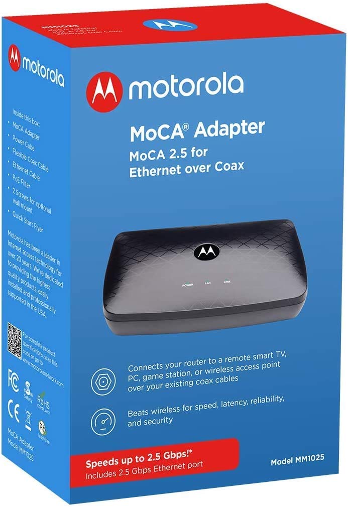 Motorola MoCA 2.5 Adapter – 2 Pack | True 2.5 Gbps Throughput | Ethernet Port for Ethernet Over Coax | Ideal Backbone for Reliable High Speed Home Internet