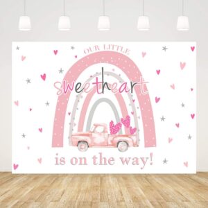 MEHOFOND Valentines Baby Shower Backdrop for Girl Sweetheart Baby Shower Decorations Banner A Little Sweetheart is On The Way Boho Rainbow Photography Background Studio Photo Props Vinyl 7x5ft