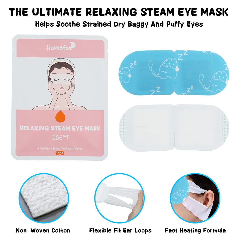 HOMEFOX 16 Pack Steam Eye Mask for Dry Eye Care - Bulk Disposable Heating Eye Mask for Dark Circles and Puffiness Relief Soothing Moisturizing Warm Eyes Care Pads Relax Therapy, Fragrance Free