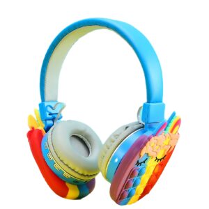 wireless bluetooth noise cancelling over-ear headphone silicone fidget pop built-in mic on-ear stereo headset for smartphone tablet computer (rainbow unicorn)