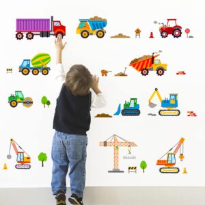 wondever Construction Vehicles Wall Stickers Engineering Cars Tractor Trucks Peel and Stick Wall Art Decals for Boys Bedroom Childrens Playroom