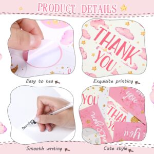 24 Pieces Stars Thank You Cards with Envelopes and Stickers for Baby Shower Party Supplies, Gold Foil Thanks Stickers Starry Delight Thanks Notes Stars Moon Gratitude Cards for Party Favors (Pink)