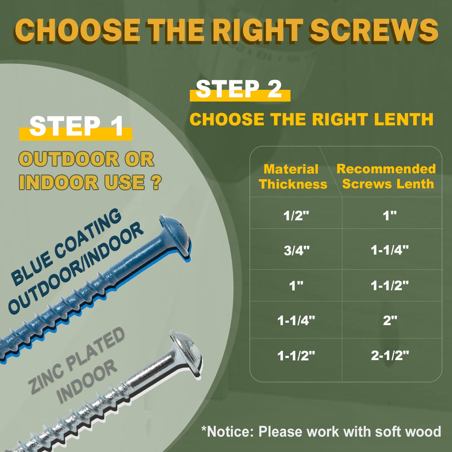 LIONMAX #8 x 1-1/2" Pocket Hole Screws, 600PCS Wood Screws Square Drive, Coarse Thread, Washer Head, Self Tapping, Zinc Plated, for Pocket Hole Jig, 150MM Drive Bit Included