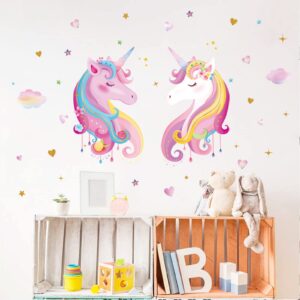 wondever Unicorn Wall Stickers Pink Animals Dot Heart Peel and Stick Wall Art Decals for Girls Birthday Party Baby Nursery