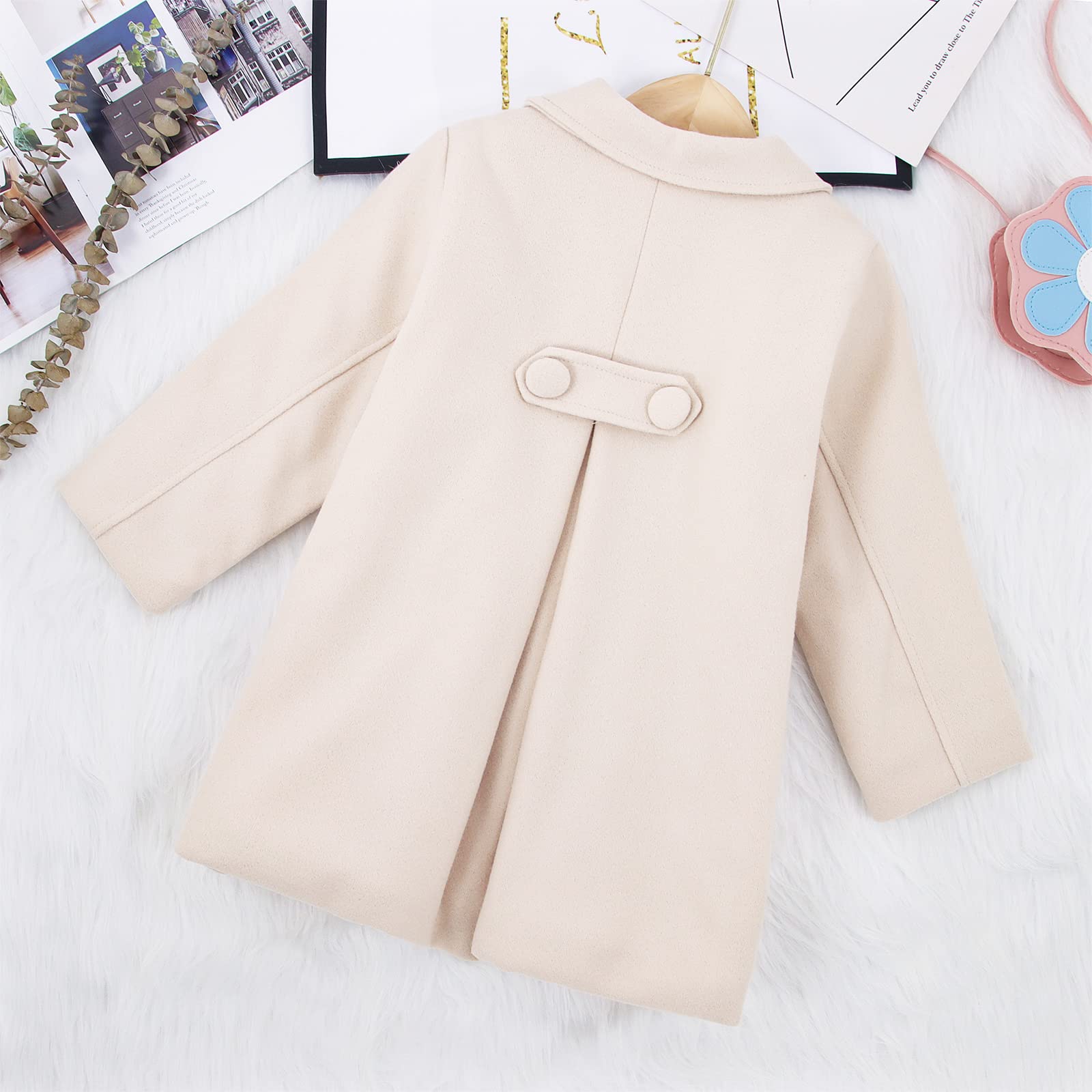 GLIGLITTR Toddler Baby Girl Winter Coat Dress Coat Warm Jacket Long Sleeve Button Trench Coat Kids Peacoat Outwear Clothes(4-5T, Beige)