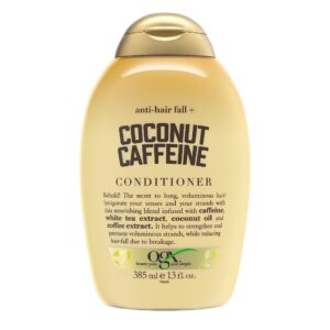 ogx anti-hair fall + coconut caffeine strengthening conditioner with caffeine, coconut oil & coffee extract, 13 fl oz